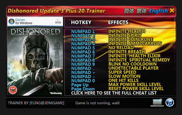 Dishonored Trainer | PC Game Trainer | TrainerDownload.com